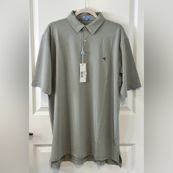 Genteal | Shirts | Genteal Pinstripe Polo Golf Mens Shirt Olive Green ...